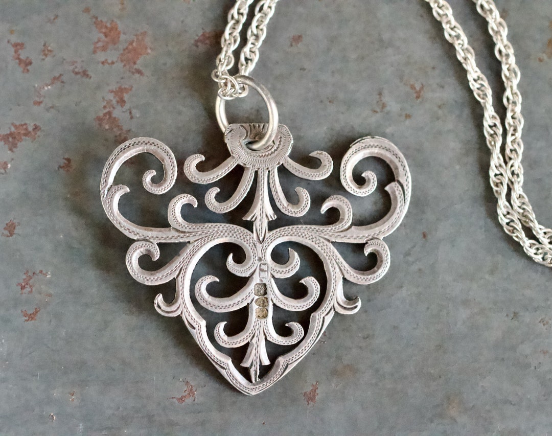 Large Gothic Pendant on Long Rope Chain - Sterling Silver Antique ...
