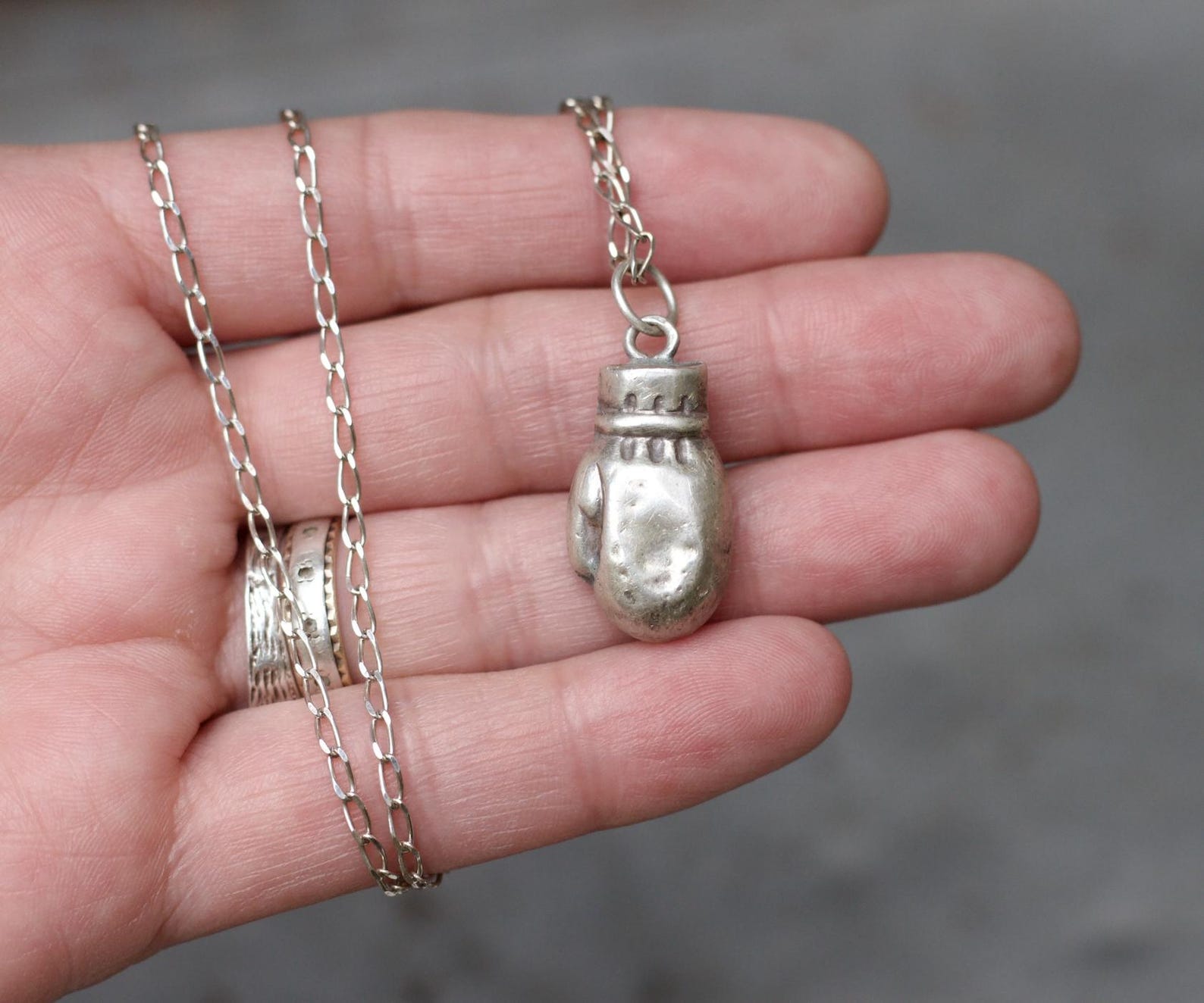 Boxing Glove Necklace Sterling Silver Antique Boxer Glove Pendant ...