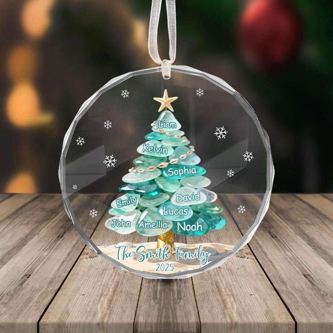 Personalized Sea Glass Family Tree Ornament, Christmas Family Ornament ...