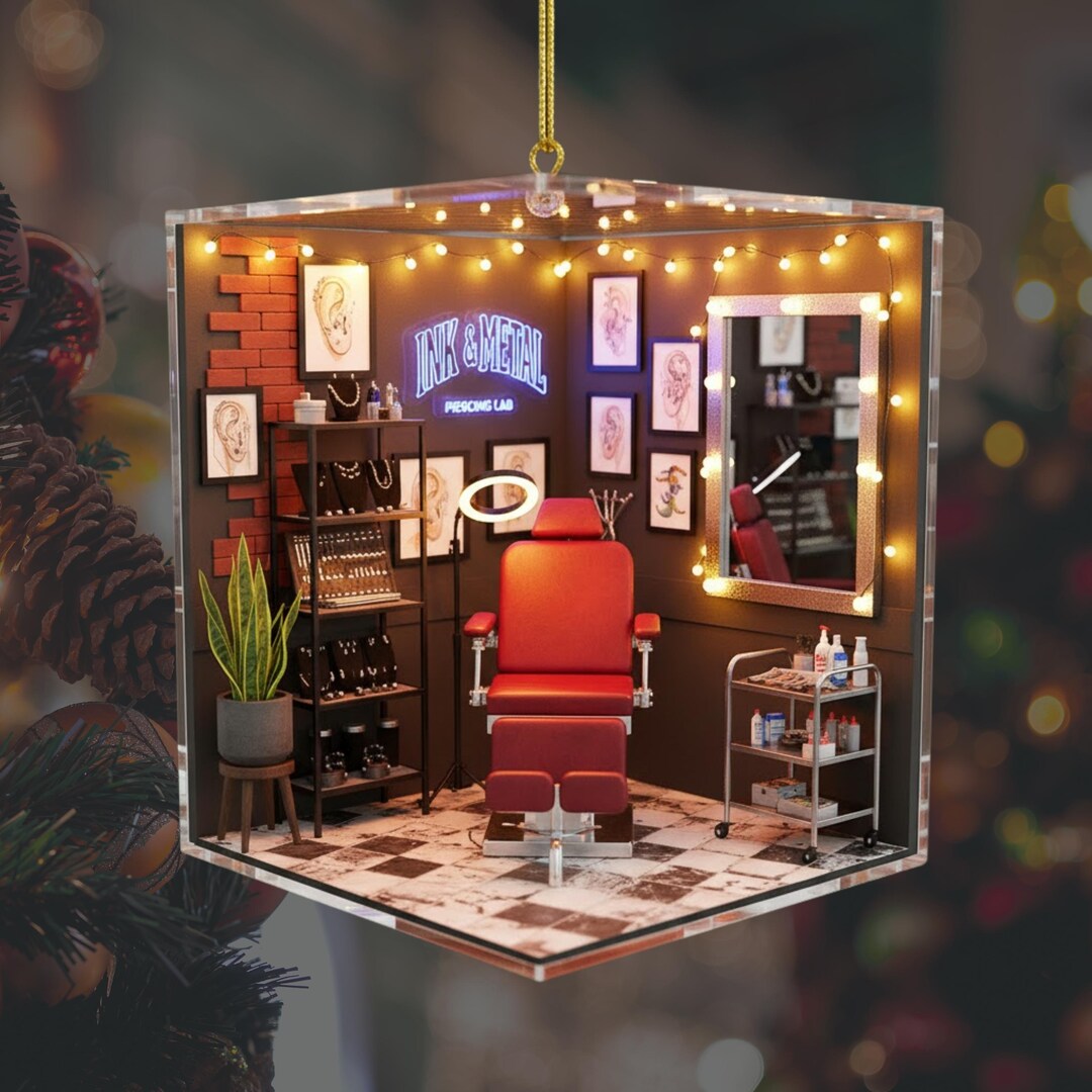 Personalized Piercing Studio Christmas Ornament – Custom 2D Flat Tattoo ...