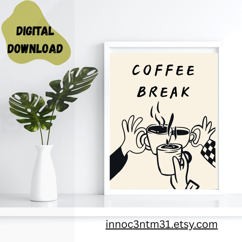 Minimalist Coffee Break Wall Art, Mug Poster, Modern Kitchen Decor ...