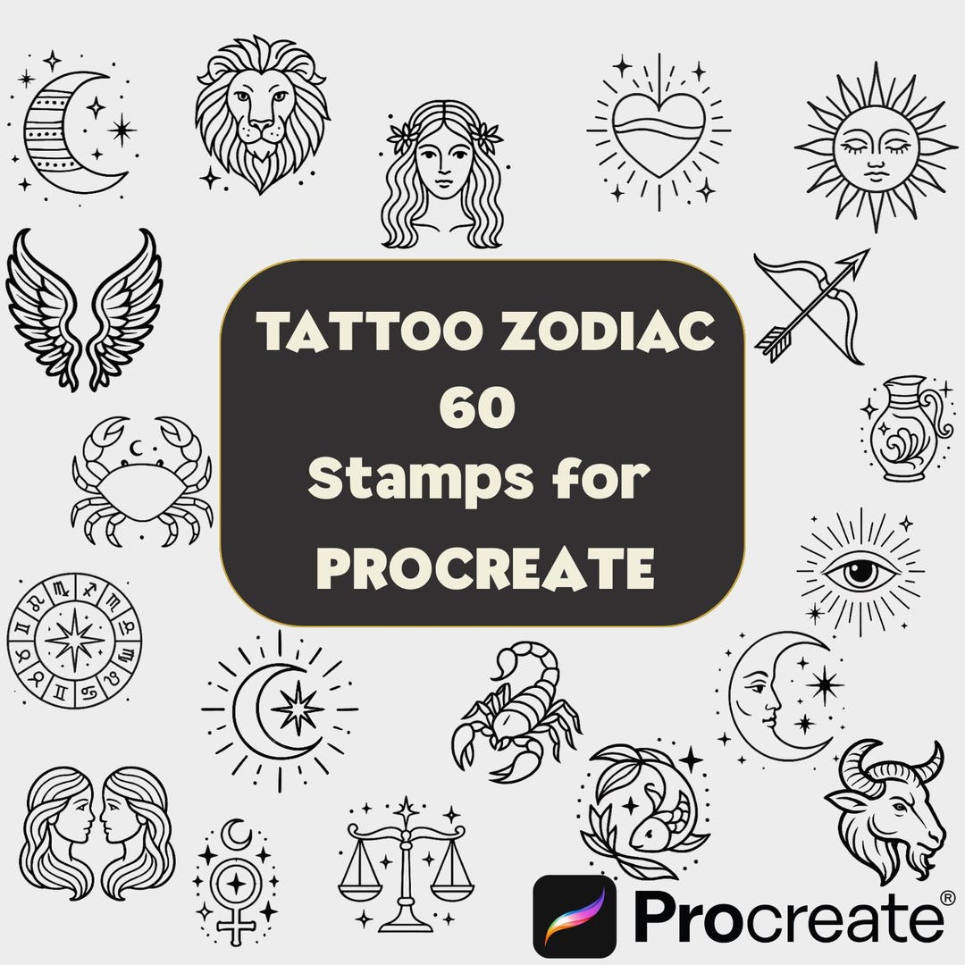 60 Zodiac Tattoo Stamps for Procreate (digital Download) - Etsy
