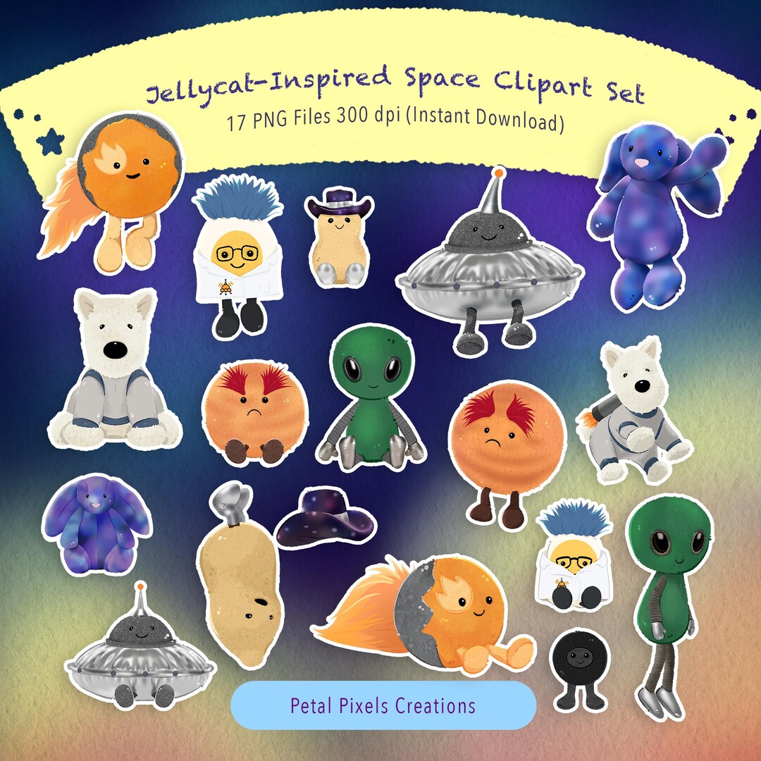Jellycat-inspired Space Friends Clipart: 17 PNG Files (digital Download ...