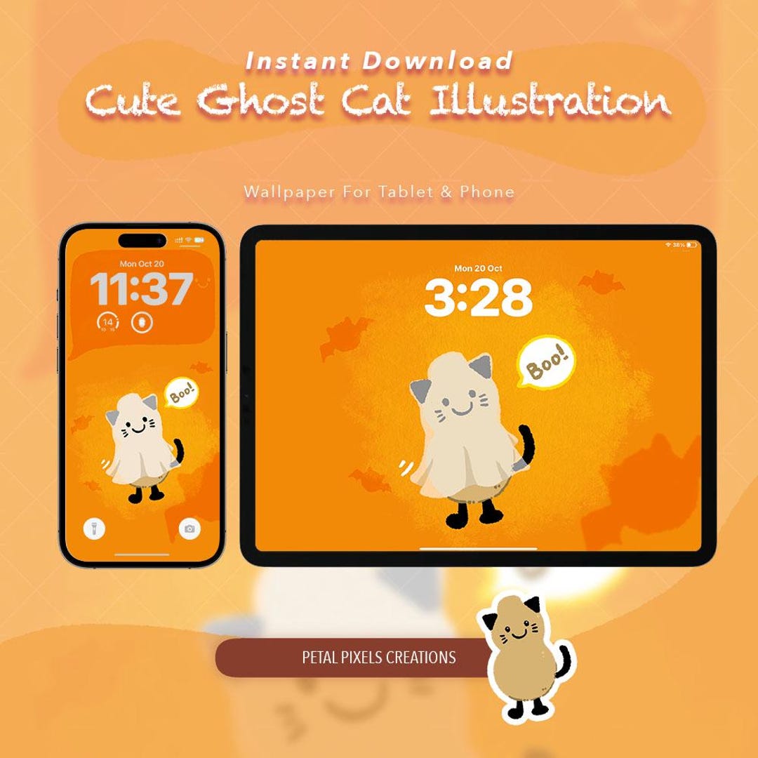 Jellycat-inspired Ghost Cat Phone & Tablet Wallpaper Set - Etsy
