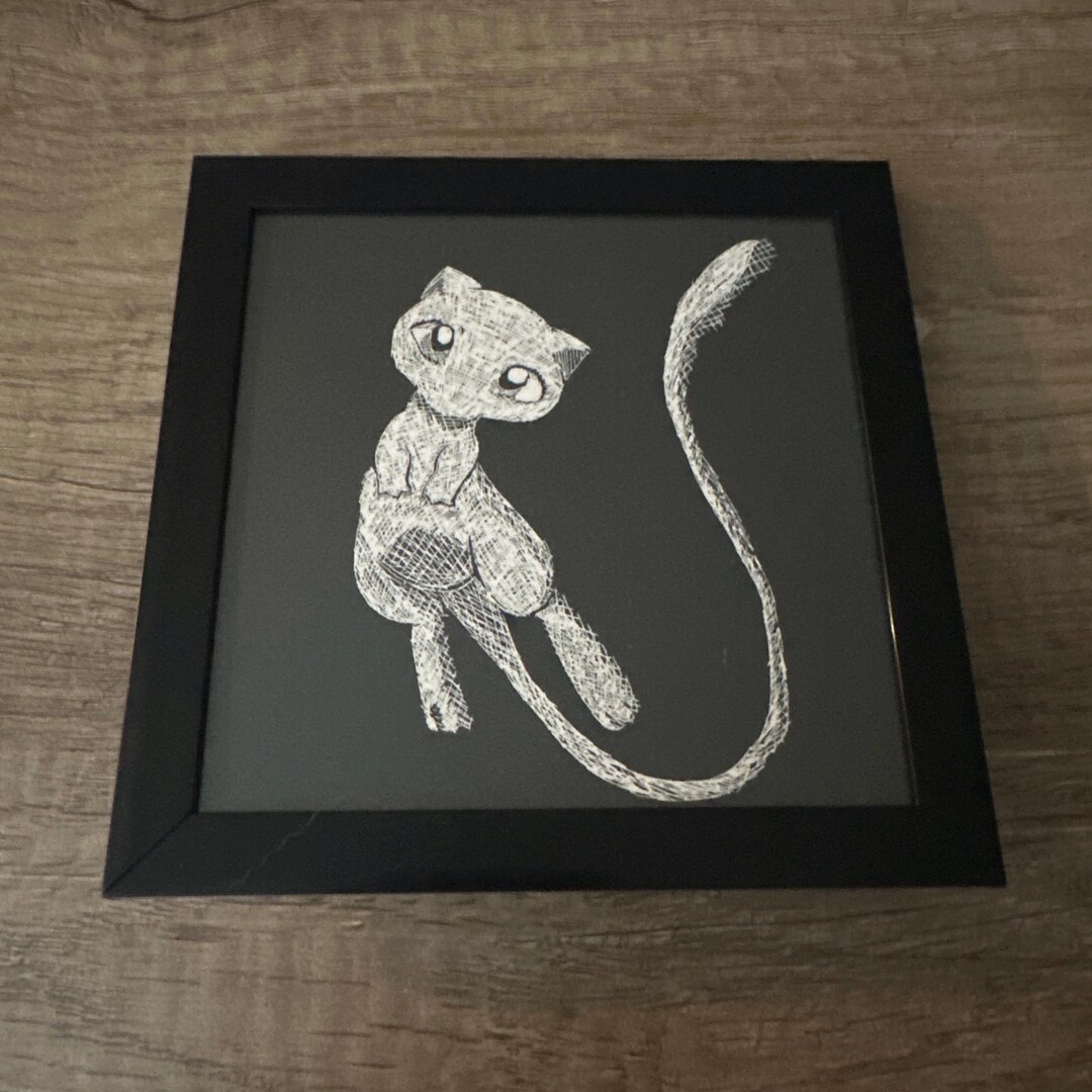 Pokemon Mew Scratchboard Art Handmade 5x5 Framed - Etsy