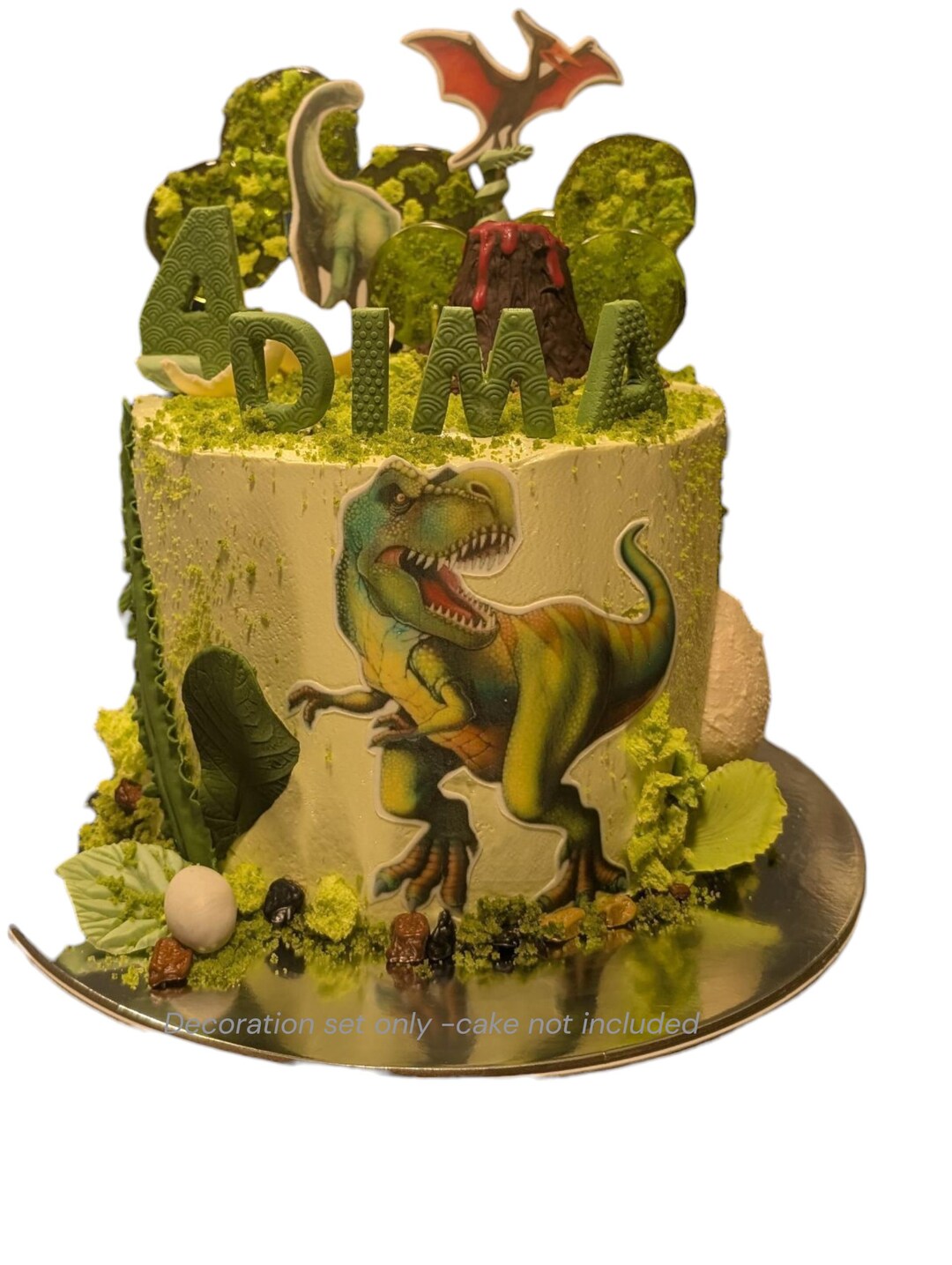 Dinosaur Cake Topper Set – Custom Name, Volcano, Moss - Etsy