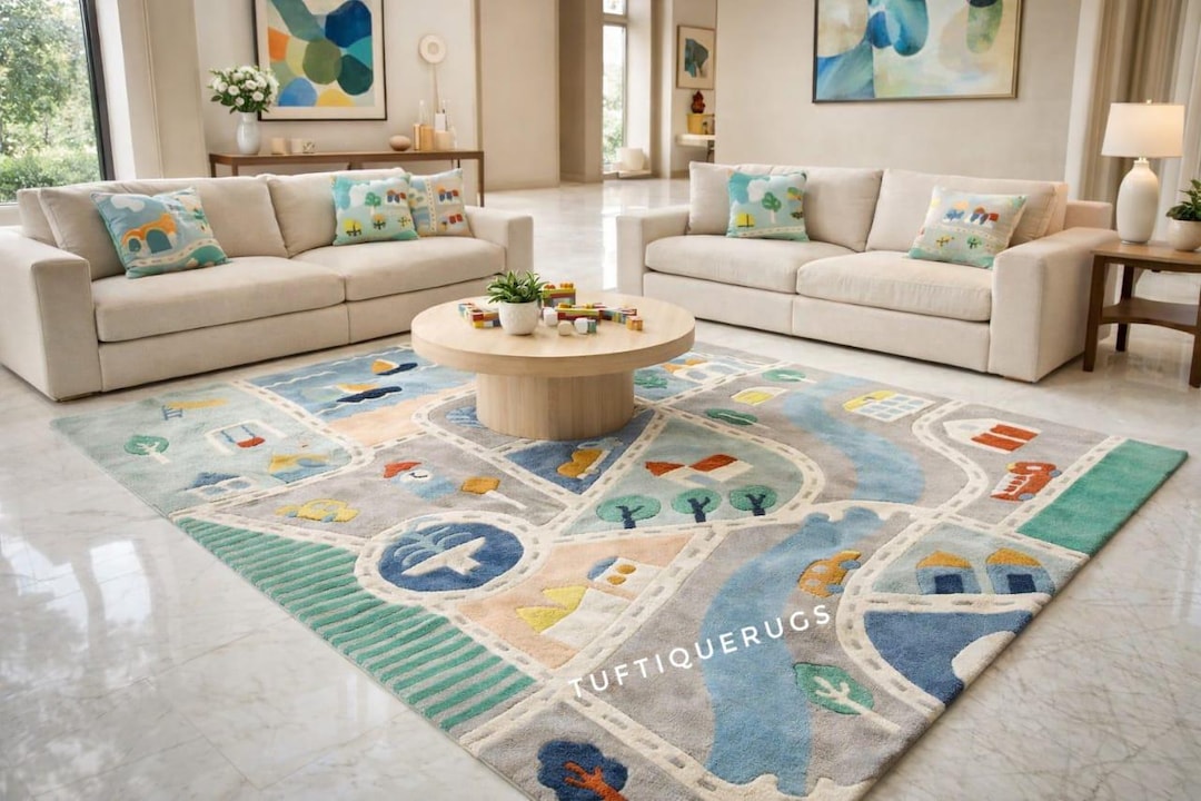 Hand Tufted Kids Road Map Rug - Etsy