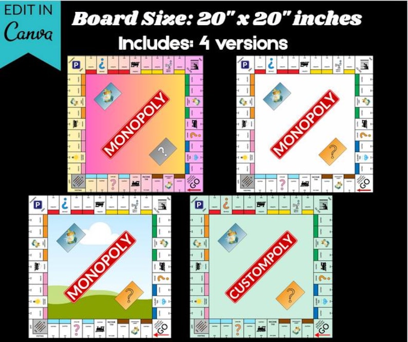 Monopoly Style Printable Kit – Canva Template PDF - Etsy