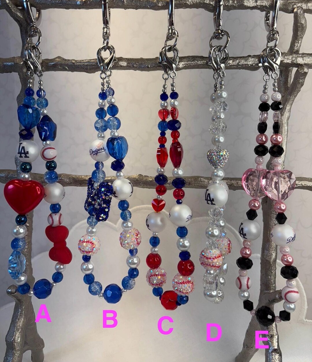 Dodgers Fans Girly Baseball Beaded Strap, Bag Charm, Keychain Wristlet ...