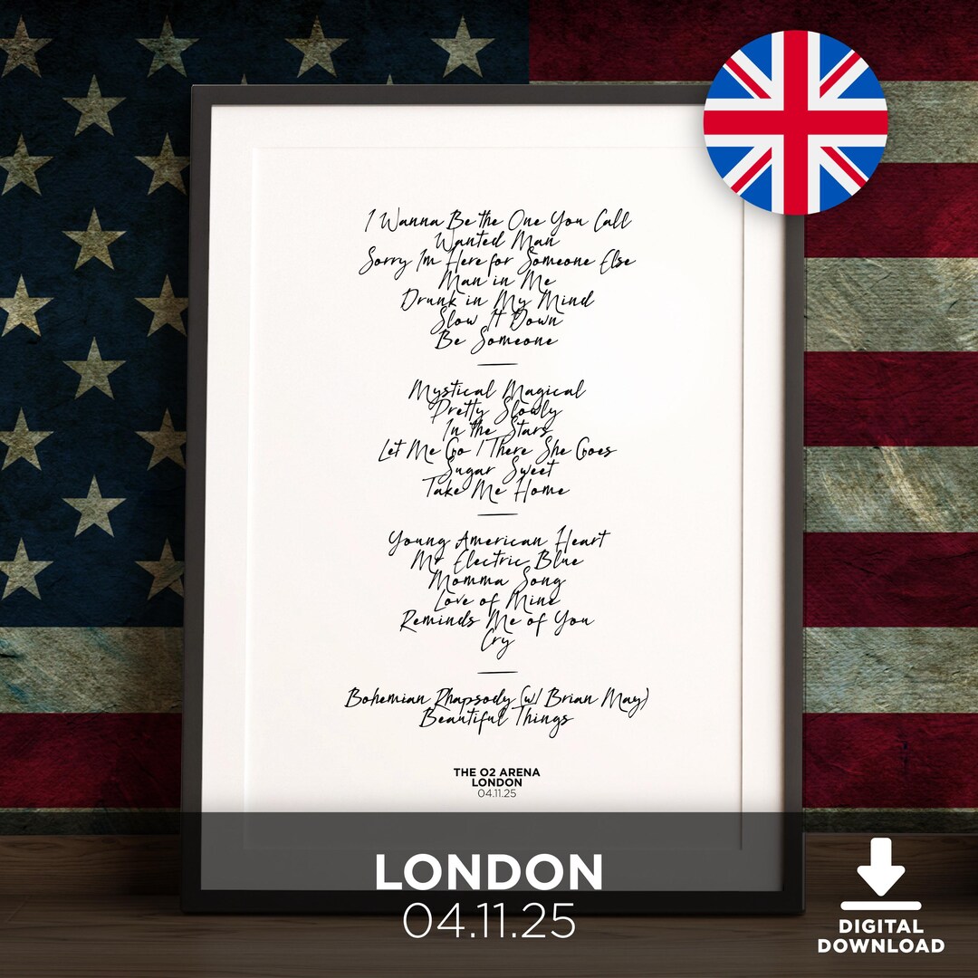 The O2 Arena, London - 04.11.25 - Printable Tour Concert Setlist ...
