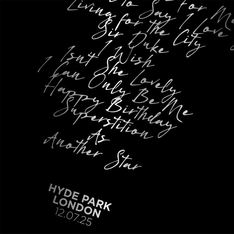 Stevie Wonder - BST Hyde Park, London - 2025 Setlist Print: Metallic ...