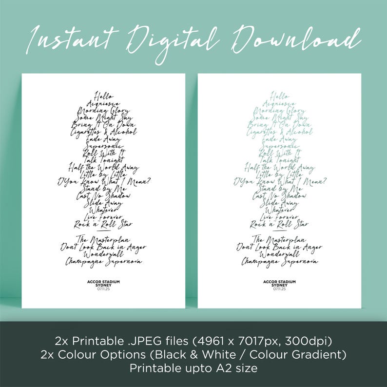 Accor Stadium, Sydney - 07.11.25 - Printable Tour Concert Setlist ...
