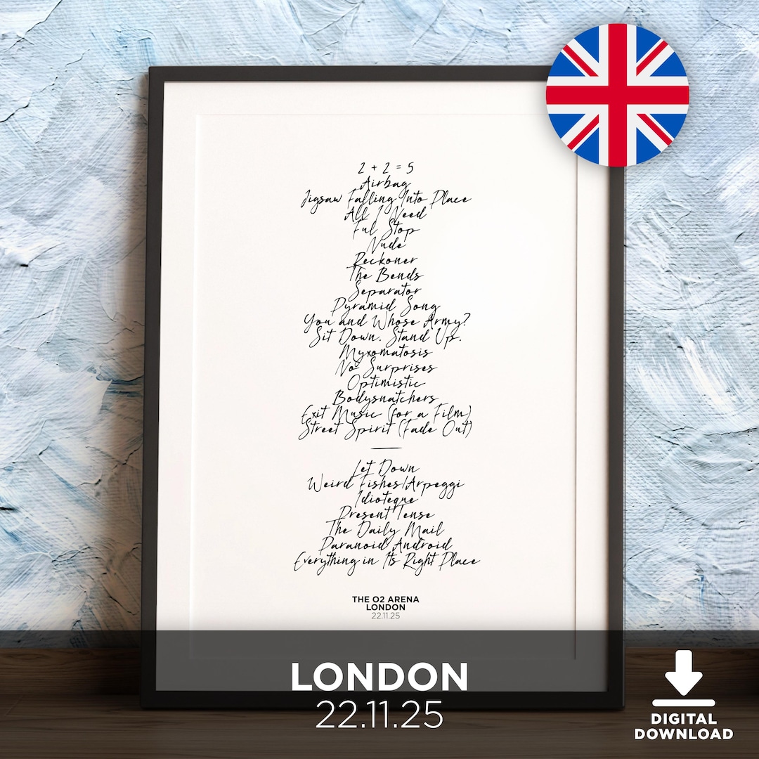 The O2 Arena, London - 22.11.25 - Printable Tour Concert Setlist ...
