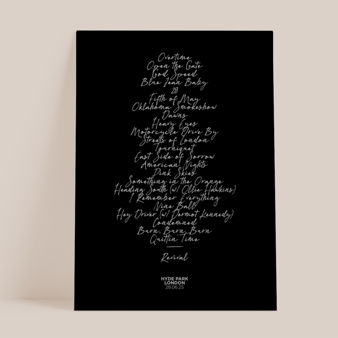 Zach Bryan - BST Hyde Park, London - 2025 Setlist Print: Metallic Foil ...