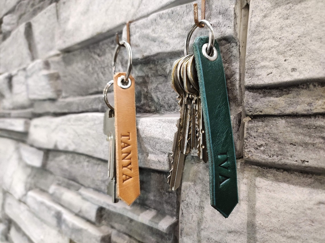 Leather Tags Keychain Personalized Leather Strap Hand Crafted - Etsy