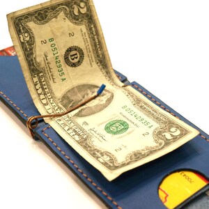 Wallet With Money Clip in Blue Leather With Two Interior Pockets for ...