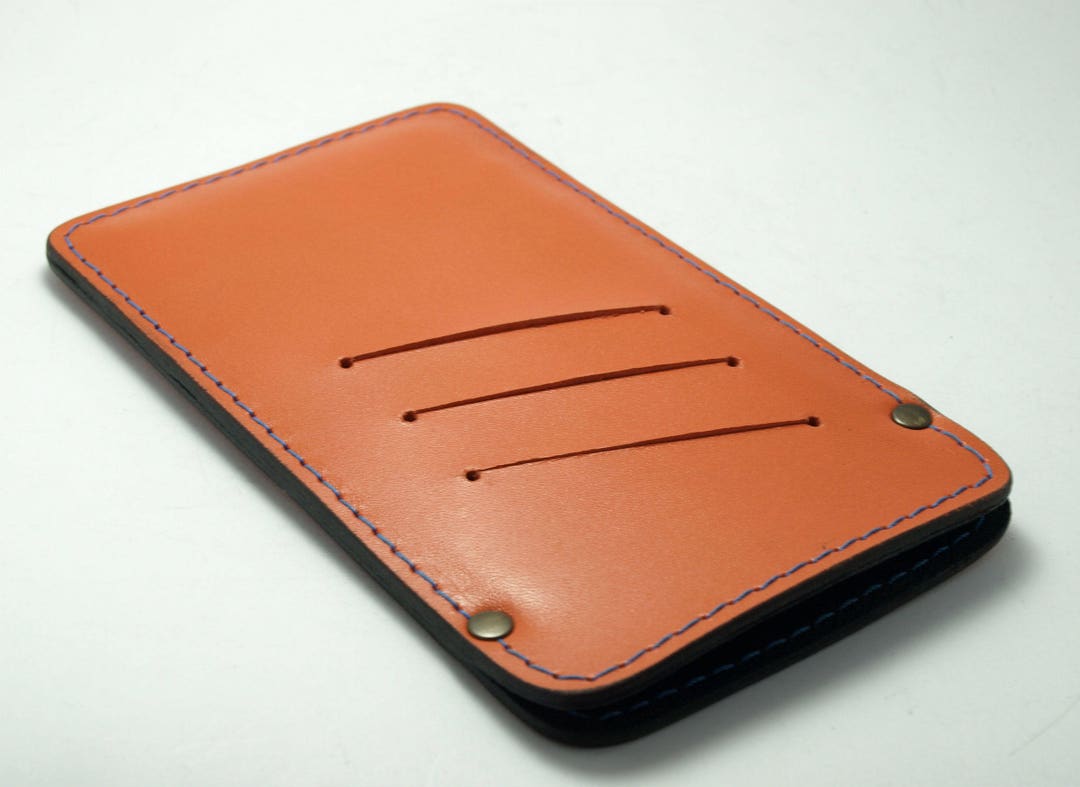 Orange Leather and Blue Thread Sleeve to Fit All Cell Phone Models Case ...