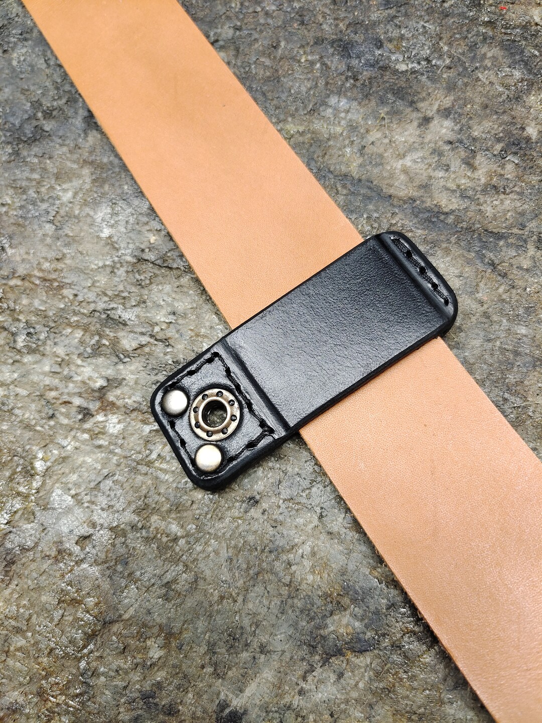 Unique Black Thick Leather Belt Loop for Wallet Chain Handmade Leather ...