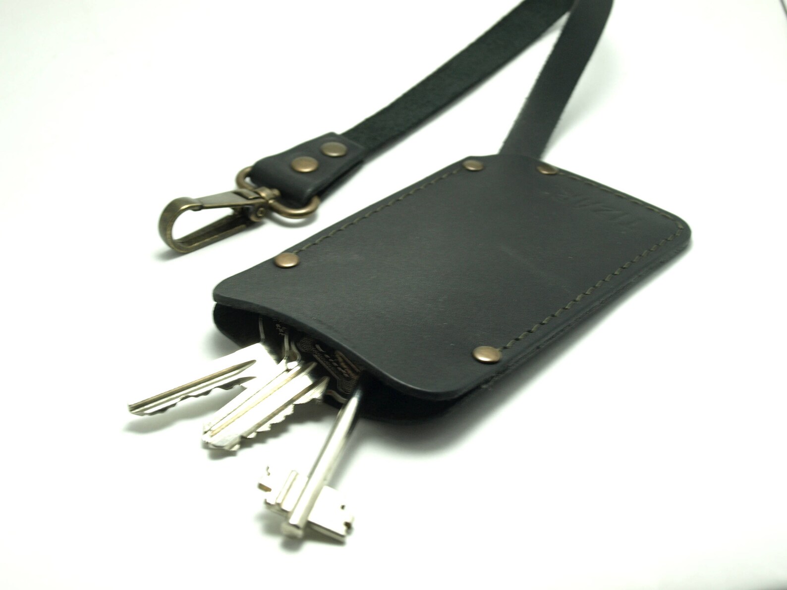 Handmade Leather Keychain Holder Cover for Keys With Massive | Etsy