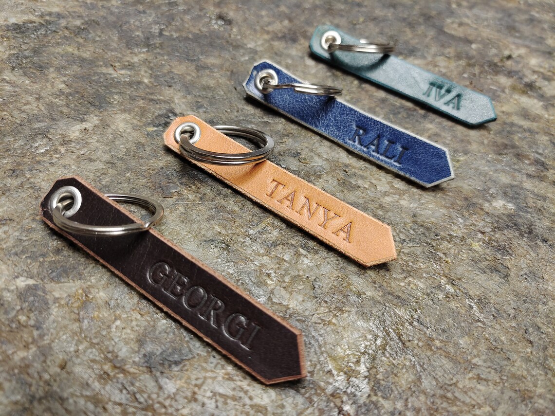 Leather Tags Keychain Personalized Leather Strap Hand Crafted - Etsy