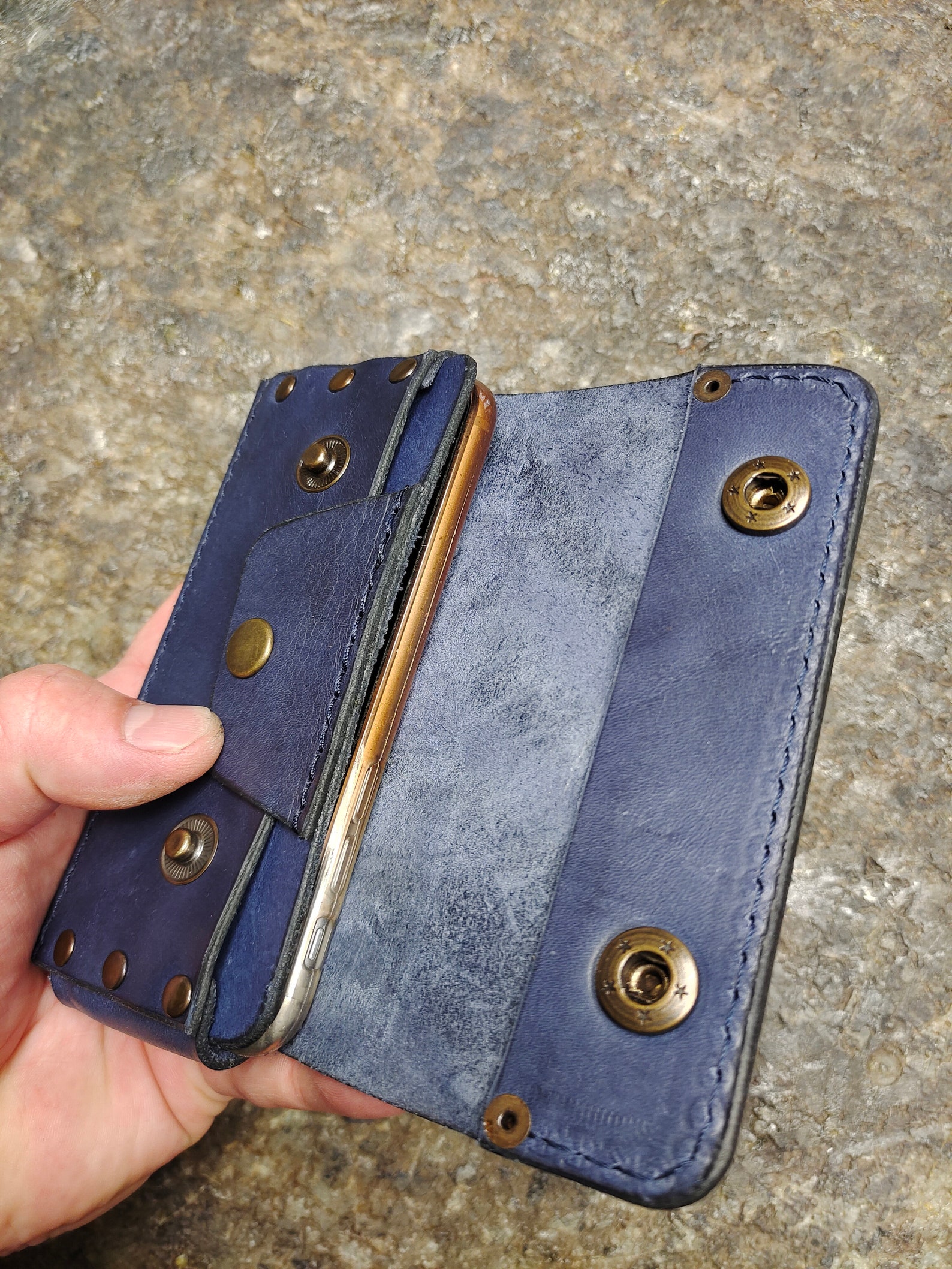 Dark Blue Cowhide Wallet for All Cell Phone Thick Genuine - Etsy