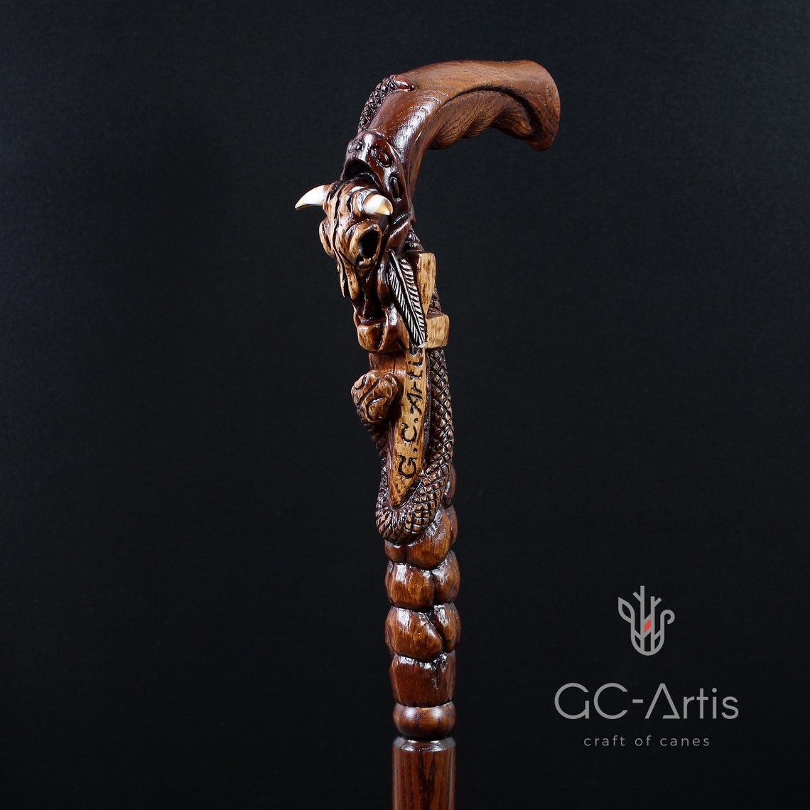 Buffalo Skull & Snake Dark Wooden Cane Walking Stick Wood - Etsy
