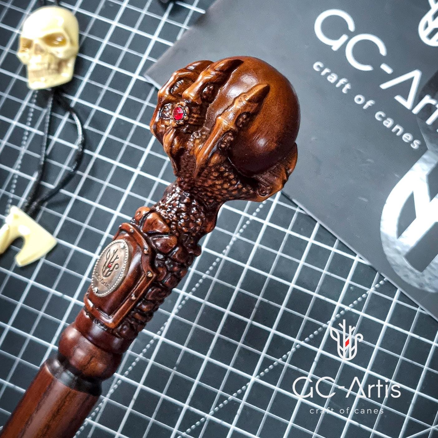 Dragon Claw Wooden Walking Cane, Hand Carved Oak Knob, Fantasy Staff - Etsy