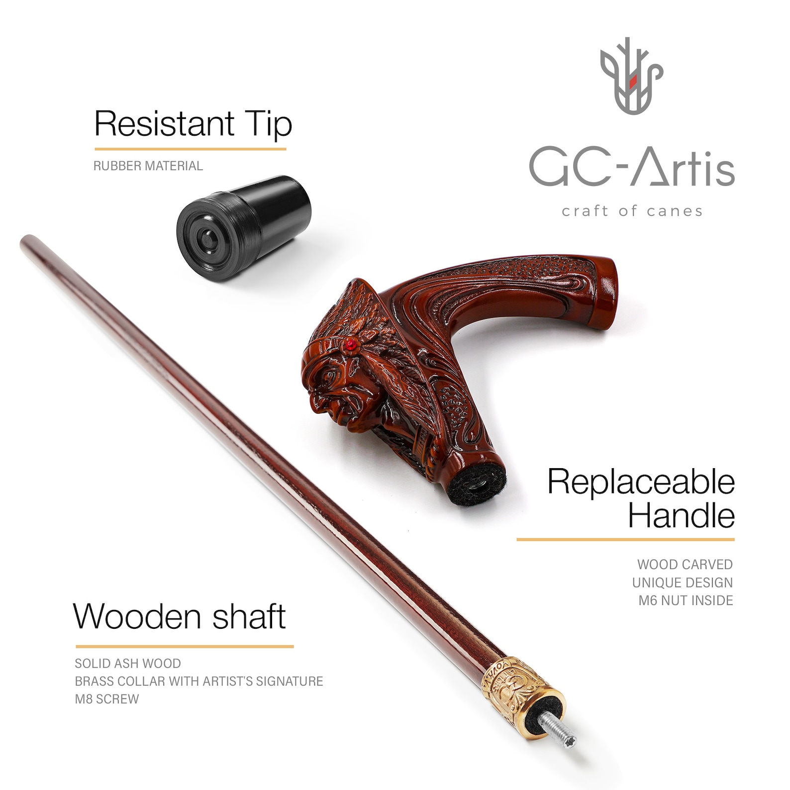 Indian Chief Wooden Walking Stick Cane Designers Wood Carved - Etsy