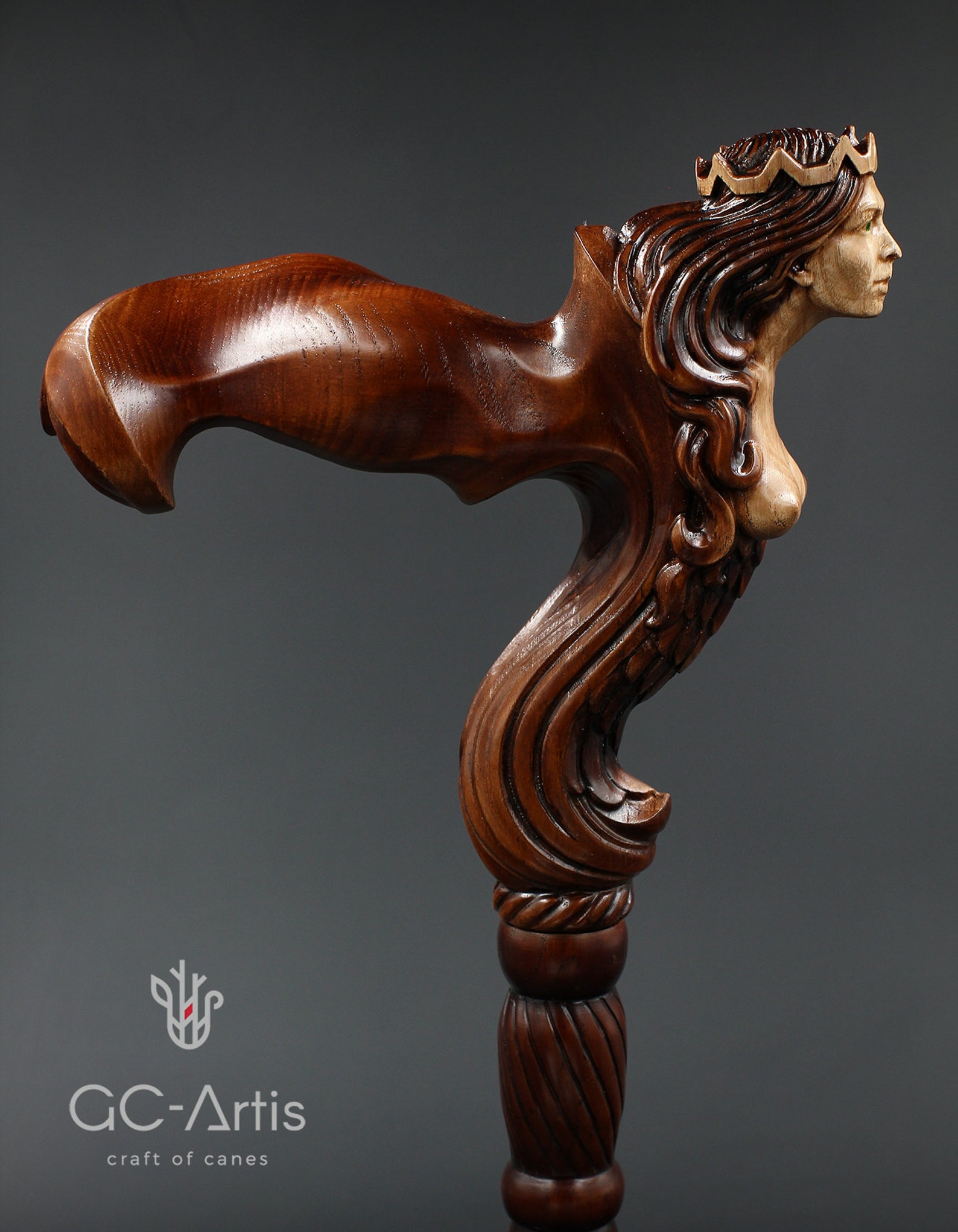 Wooden Walking Cane Fantasy Syren Ergonomic Palm Grip Handle - Etsy