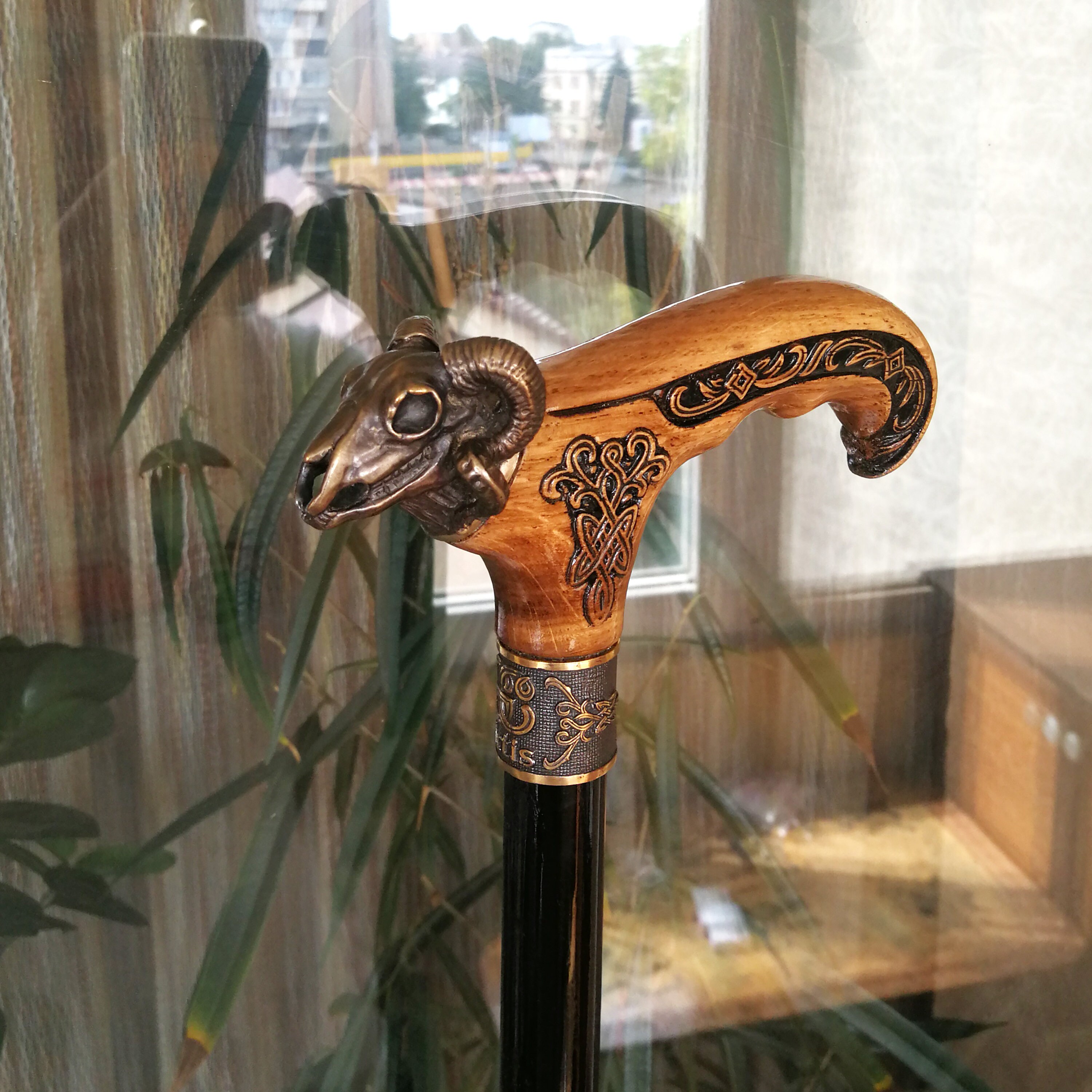 Ram Skull Bronze Walking Cane Stick hand carved handle with | Etsy