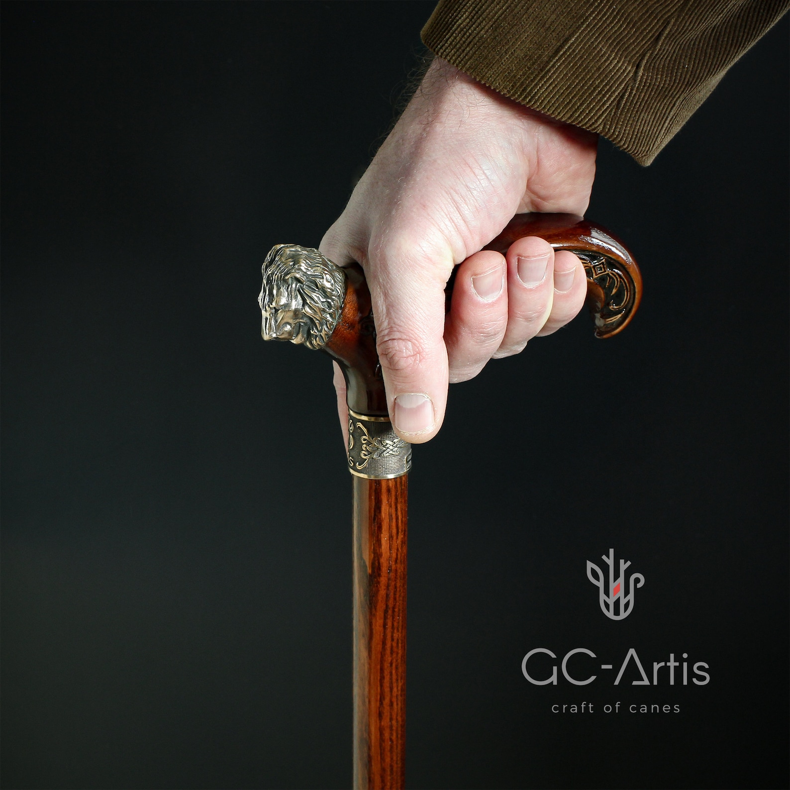 Lion Head Cane Walking Stick Bronze & Wooden Elegant Brass - Etsy