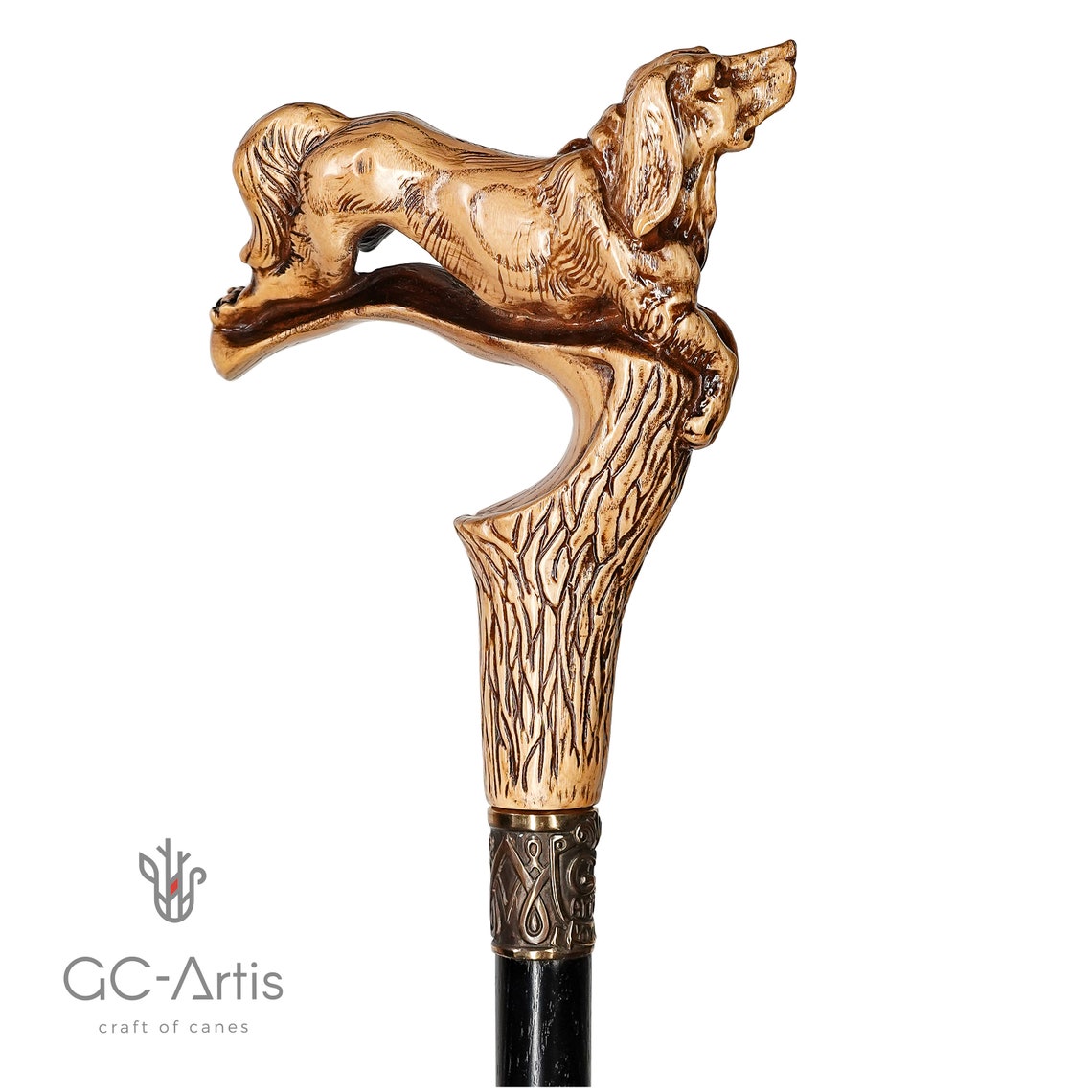 Wooden Cane Walking Stick Dog Spaniel Light Handle Black - Etsy