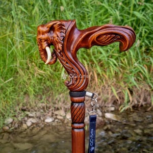 Elephant Cane Wooden Walking Stick Ergonomic Palm Grip Handle - Wood ...