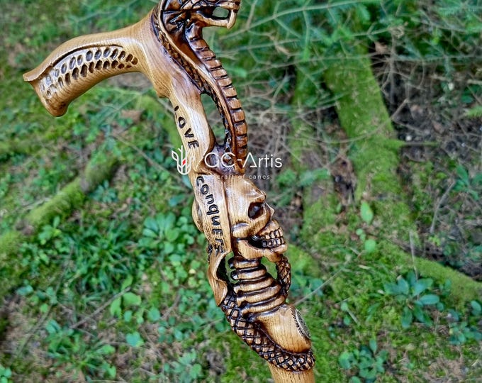 Red Diamondback Rattlesnake, Hand Carved Walking Cane. Made of Eastern ...