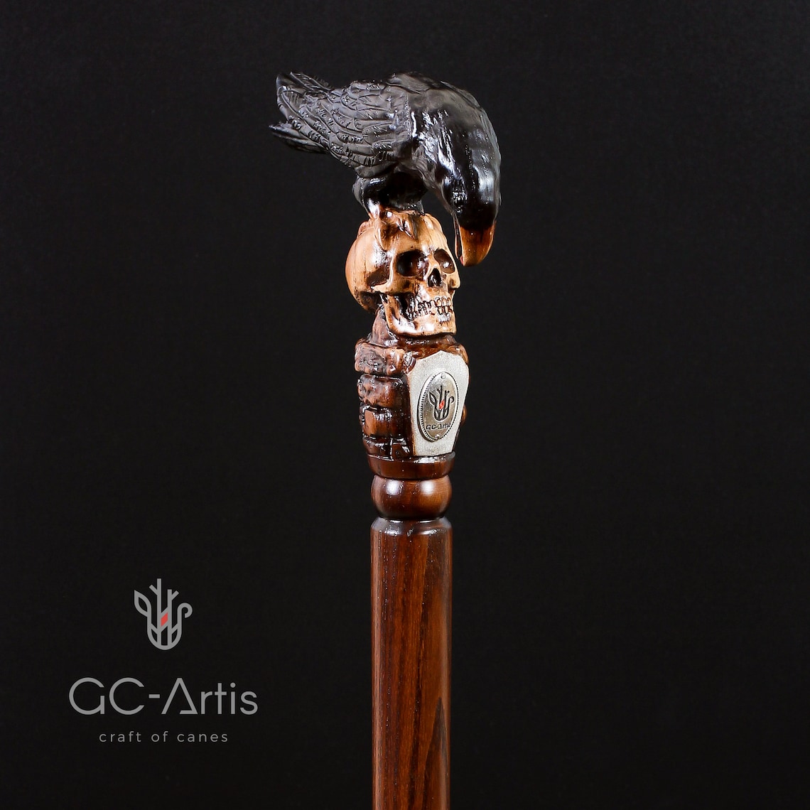 BLACK CROW & SKULL Cane Walking Stick Goth Style Wooden | Etsy