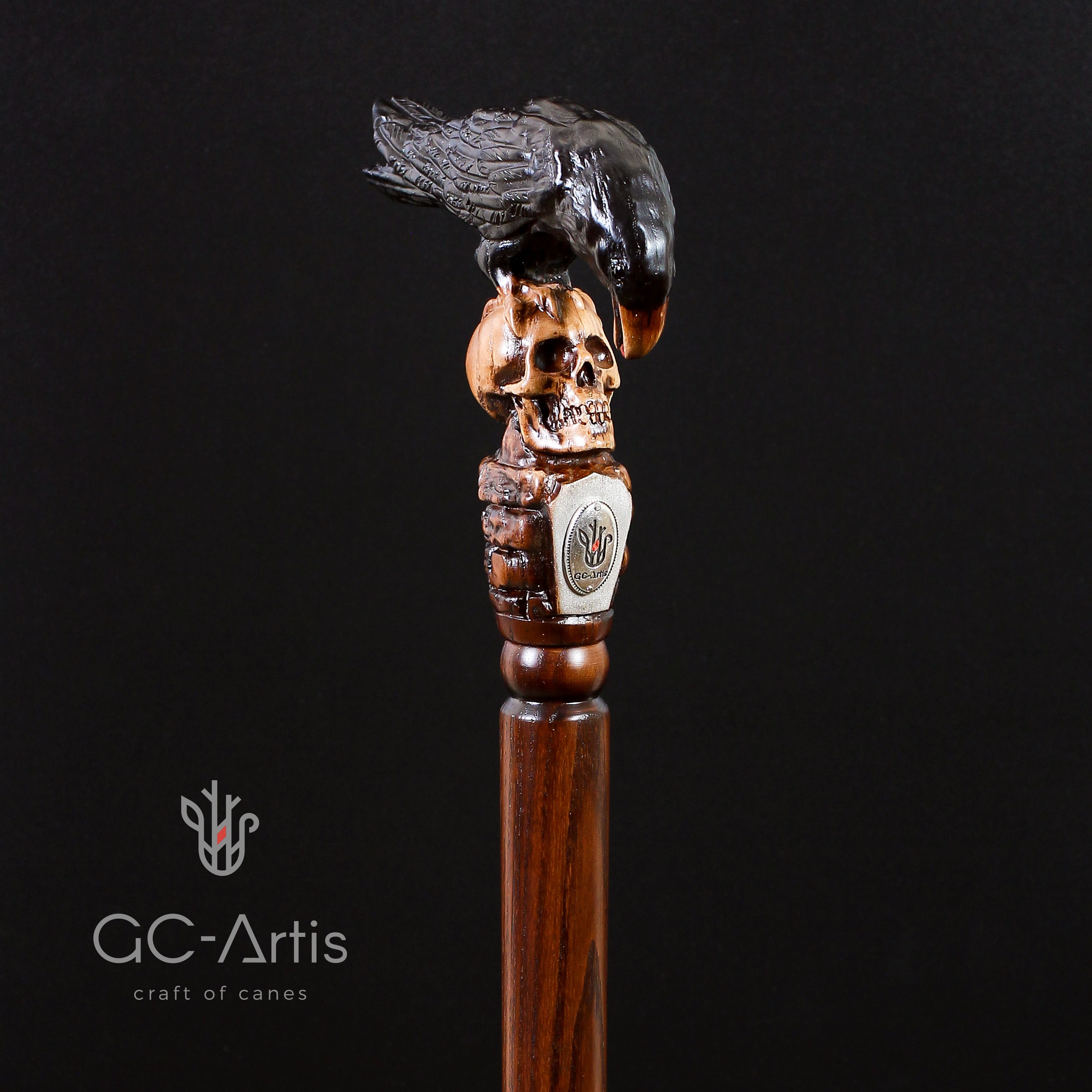 BLACK CROW & SKULL Cane Walking Stick Goth Style Wooden - Etsy Norway