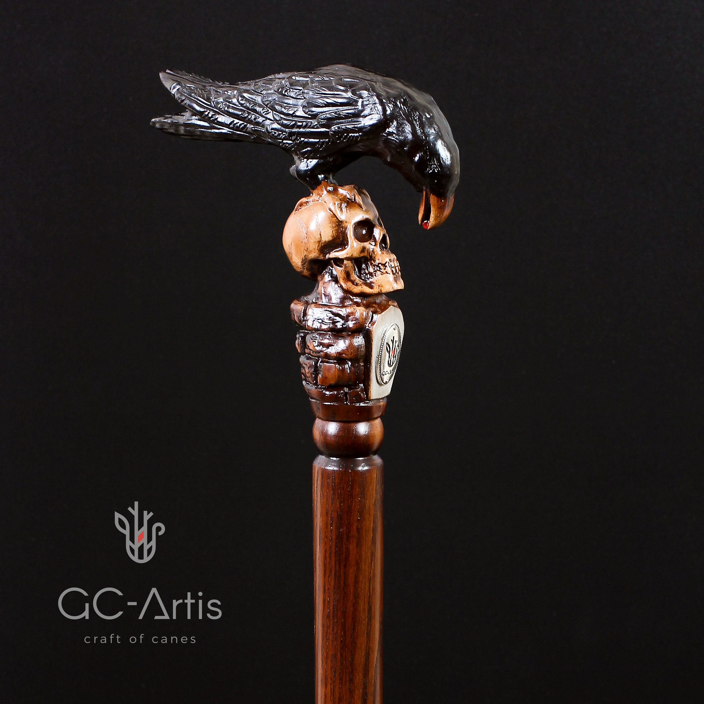 BLACK CROW & SKULL Cane Walking Stick Goth Style Wooden - Etsy Norway