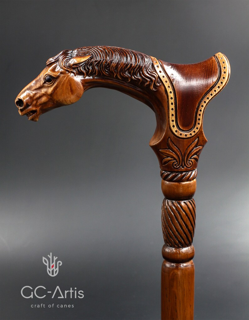 Designer Art Wooden Cane Walking Stick Horse with Saddle | Etsy