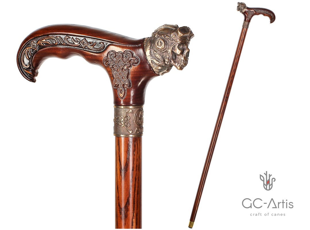 Pilot Skull Cane Walking Stick Bronze & Wooden Air Force Style - Etsy