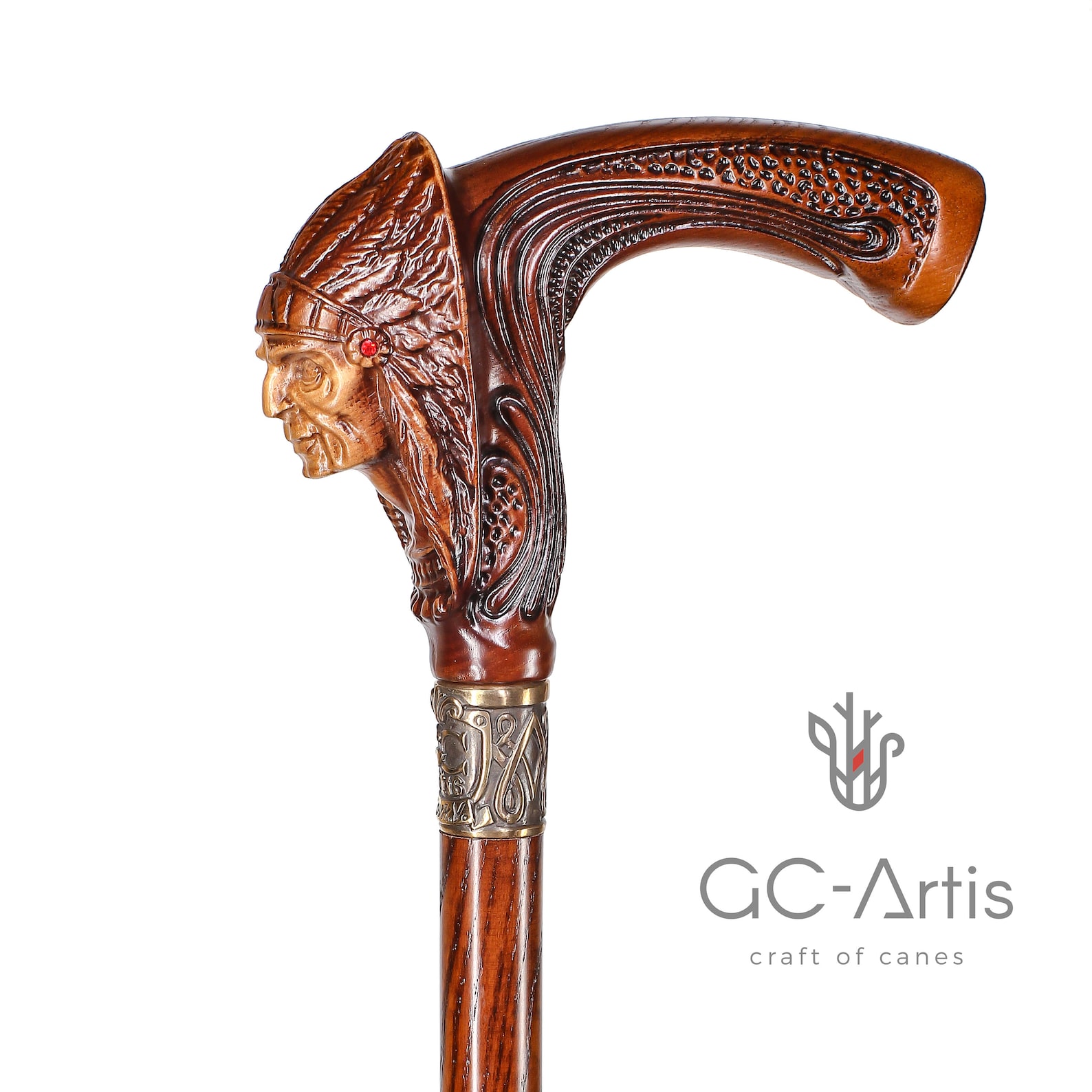 Indian Chief Wooden Walking Stick Cane Designers Wood Carved - Etsy