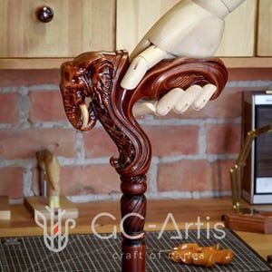 Elephant Cane Wooden Walking Stick Ergonomic Palm Grip Handle - Wood ...