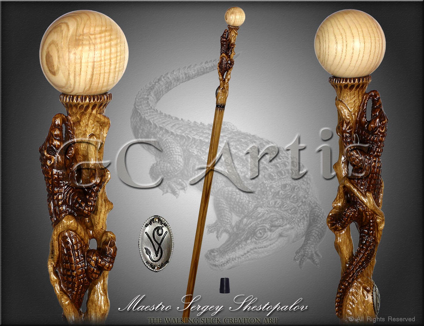 Hand Carved Crocodile Walking Cane: Oak Wood Hiking Stick - Etsy
