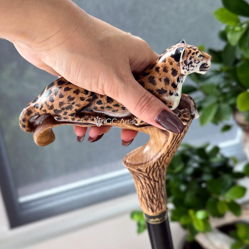 Hand-painted Leopard Wooden Walking Stick: Stylish Wild Animal Cane ...