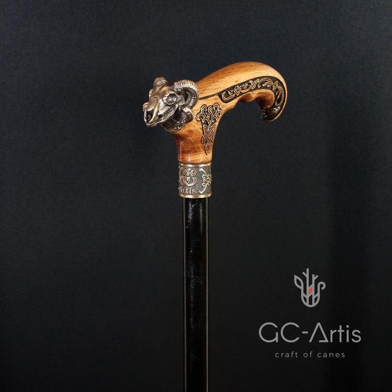 Ram Skull Bronze Walking Cane Stick Hand Carved Handle With - Etsy