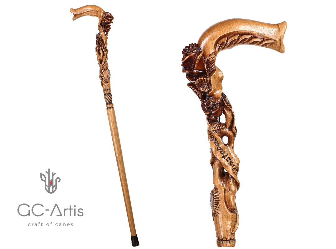 Rose Flower Light Wooden Walking Stick Cane Hand Carved Cane - Etsy
