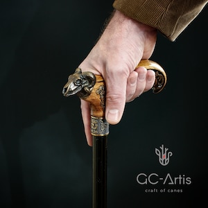 Ram Skull Bronze Walking Cane Stick - Hand Carved Handle With Celtic ...