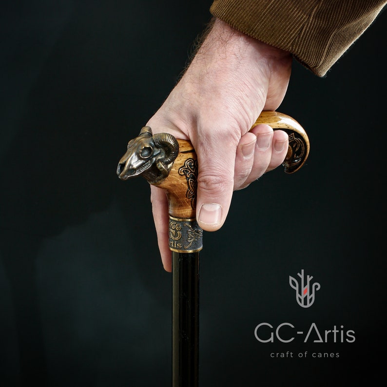 Ram Skull Bronze Walking Cane Stick Hand Carved Handle With - Etsy