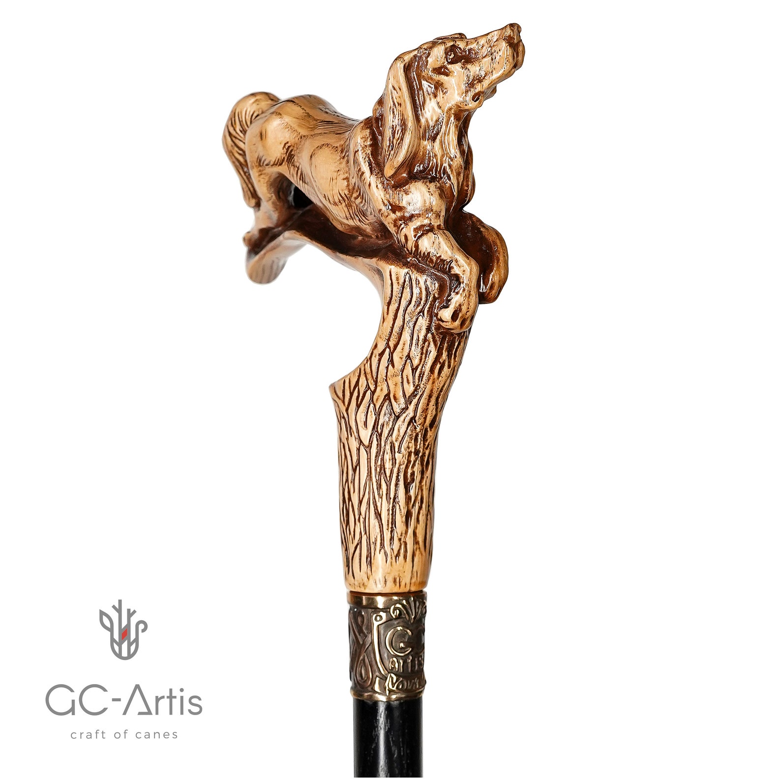 Wooden Cane Walking Stick Dog Spaniel Light Handle Black - Etsy