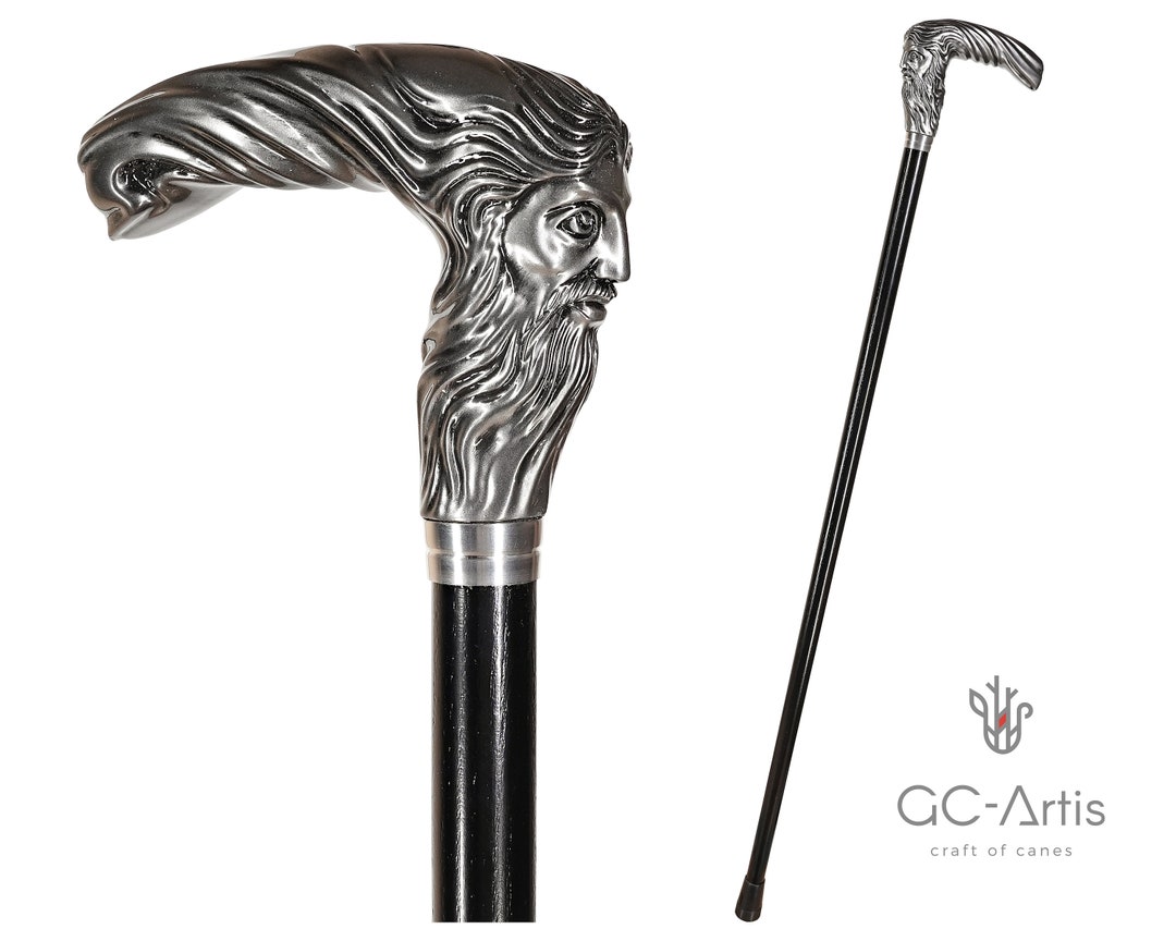 Zeus Walking Stick Cane Staff Stylish Art Stone Handle Wooden - Etsy