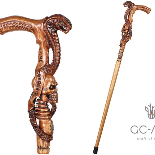Wooden Cane Walking Stick Cobra Snake Wood Carved Walking - Etsy